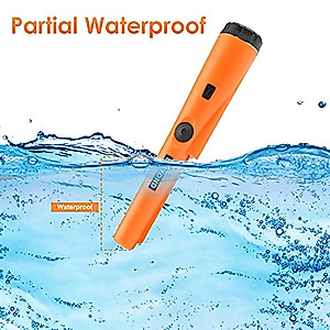 Metal Detector Pinpointer, Professional Waterproof Handheld Pin Pointer Wand, Search Treasure Pinpointing Finder Probe with 9V Battery and LED for Adults, Kids - Orange