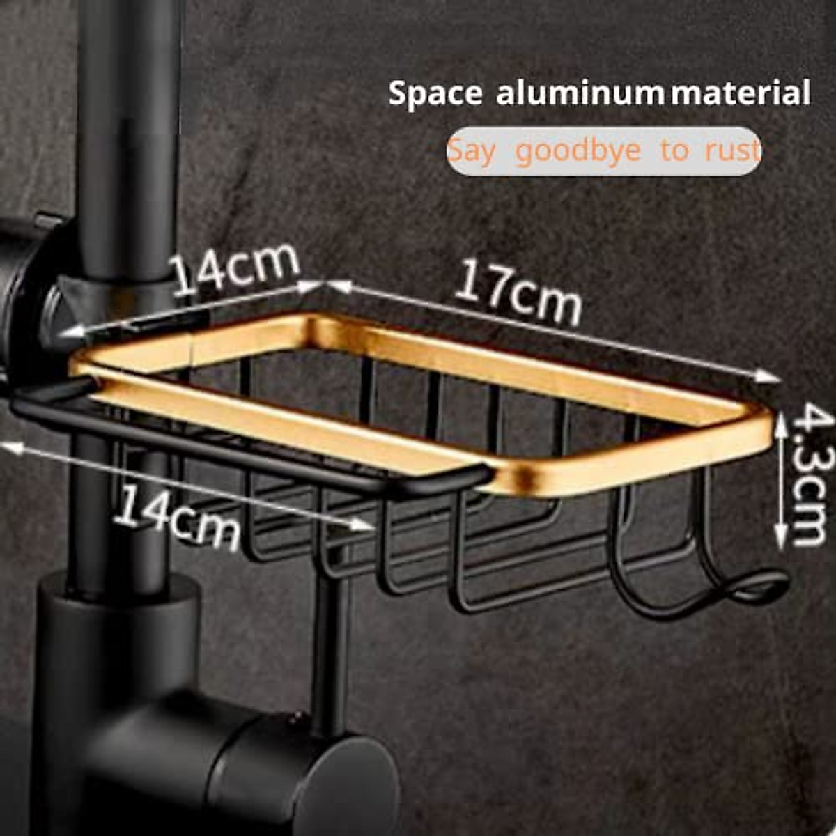 Kitchen Sink Rack Faucet Sponge Holder Over The Sink Organizer Faucet Rack with Hook，A Free Dishcloth Note：Round Pipe with Diameter 0.7-1.1 Inchs Can Be Used（Aluminum,Single Right Blackgolden）