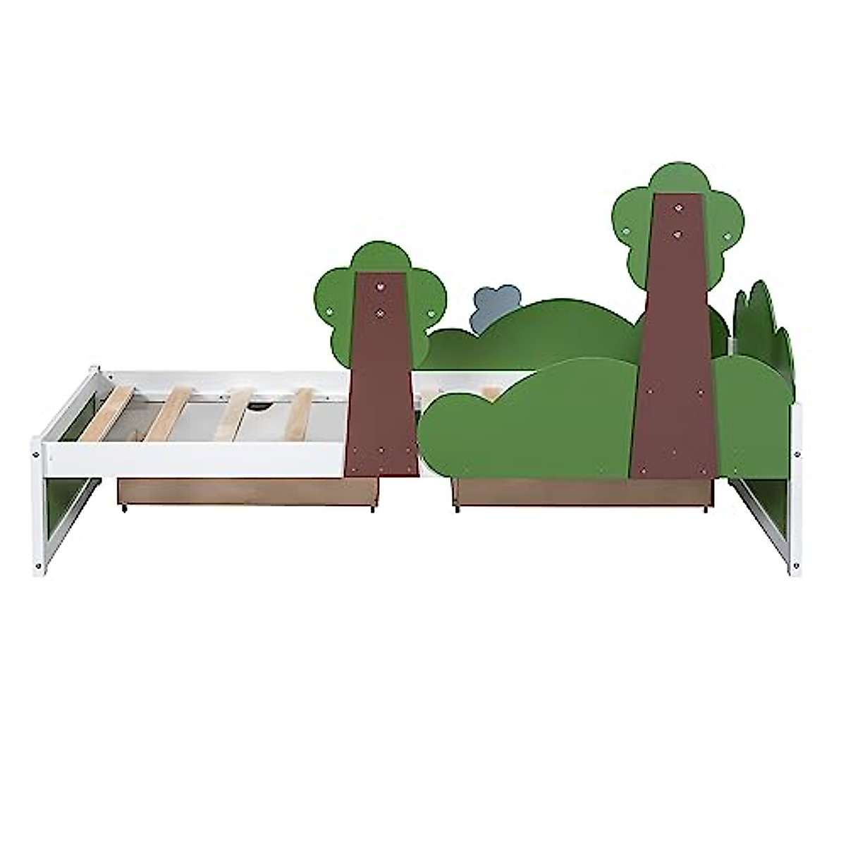 Merax Twin Bed with Clouds and Rainbow Decor, Wood Bed Frame with Storage Drawers for Kids