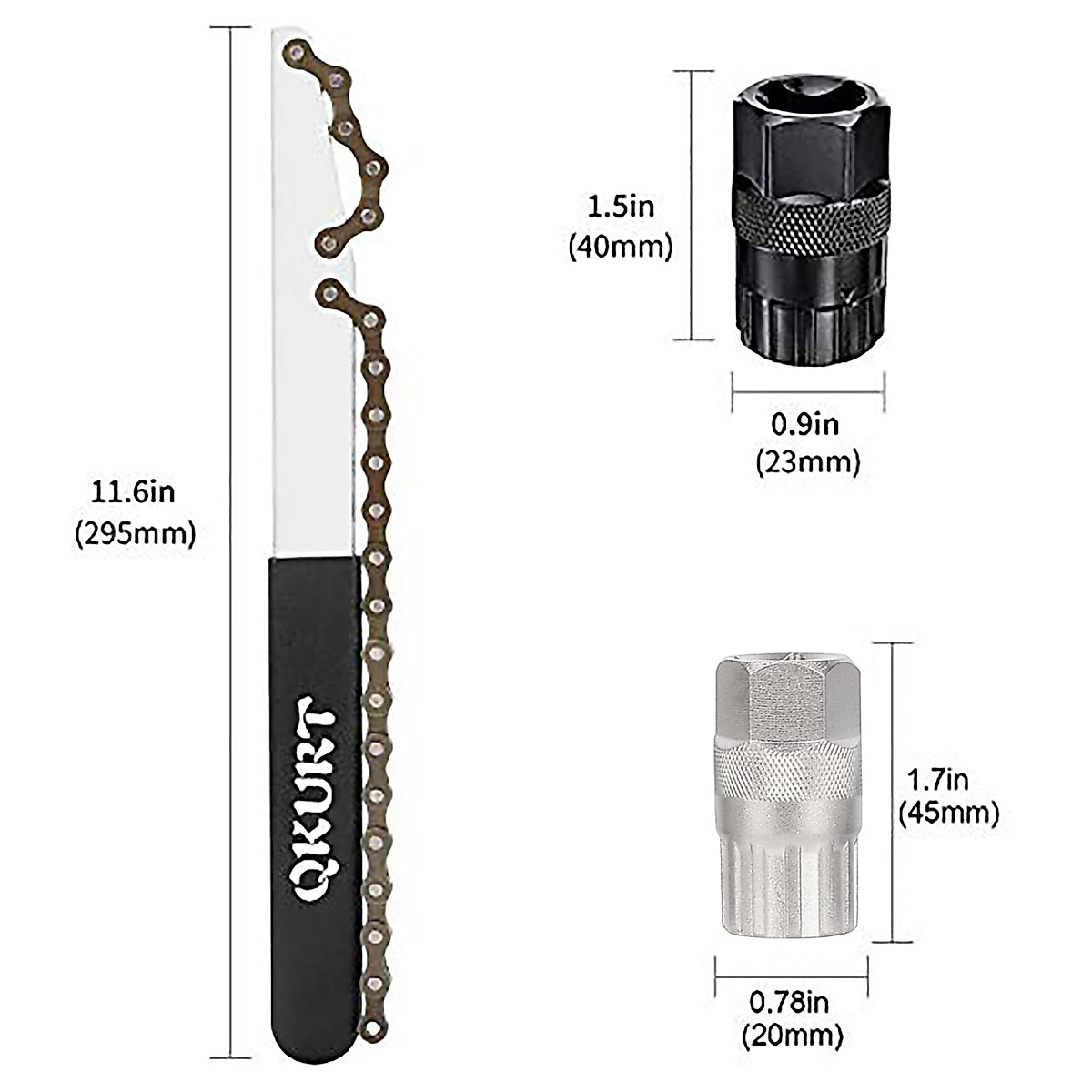 QKURT Bike Chain Whip Tool Kit Universal for Cassette and Tourney, Upgrade Sprocket Remover Tool 3PCS