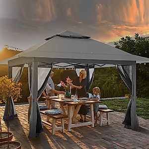 UDPATIO 13'x13' Pop up Gazebo Canopy Tent, Outdoor Patio Waterproof Gazebo with Mosquito Netting for Lawn, Garden, Backyard and Deck, Grey