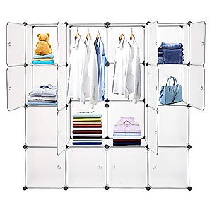 MengK Modular Closet Organizer - 16 Cube Wardrobe Storage System with Drawers and Doors - Perfect for Clothes, Shoes, Toys - DIY Bookcase in White