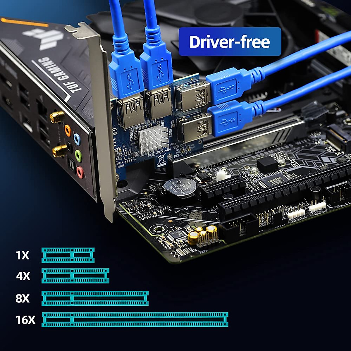 PCIe 1 to 4 Riser Card, Pcie Splitter 1 to 4 PCI Riser Card, 4 Risers into 1 PCI Card, PCIe Multiplier Risers 1X to External 4 PCI-e USB3.0 Adapter for ETH Miner GPU Crypto Bitcoin Ethereum Mining Rig