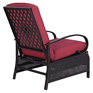 Ulax Furniture Adjustable Patio Recliner Chair Set of 2 Reclining Lounge Chair Metal Relaxing Recliner Sofa Chair Outdoor Metal Furniture Chair with Thick Cushion, Red