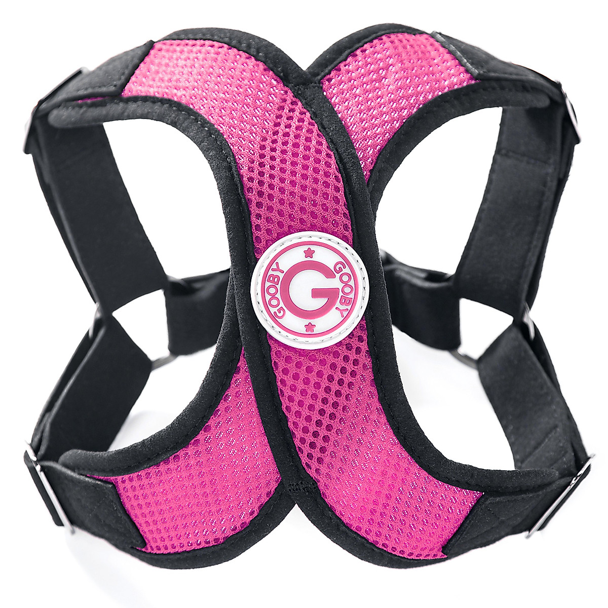 Gooby - X Harness, Small Dog Choke Free Step-in Harness with Synthetic Lambskin Soft Strap, Flamingo Pink, Large