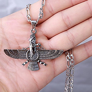 Asoodehdelan Medium Silver Pt Farvahar Necklace Iranian Persian Art Iran Persia Faravahar Gift (18" Chain)