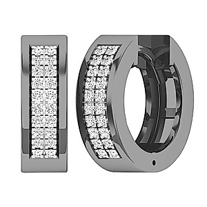 Dazzlingrock Collection 0.12 Carat (ctw) White Diamond Dual Row Unisex Hoop Earrings in Black Plated 925 Sterling Silver