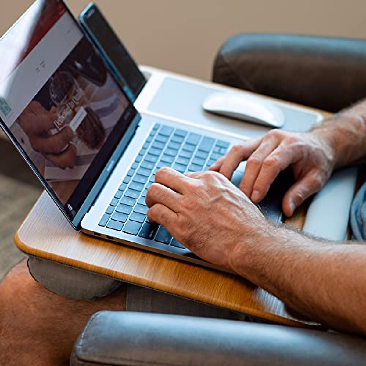 LapGear Home Office Pro Lap Desk with Wrist Rest, Mouse Pad, and Phone Holder - Gray Woodgrain - Fits up to 15.6 Inch Laptops - Style No. 91595