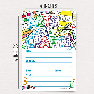 Arts & Crafts Invitations - Art Birthday Party - 4x6 Invites (20 Count) With Envelopes - Craft Party, Art Party or Paining Party Invitations