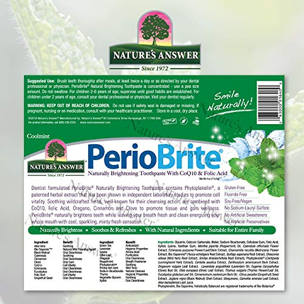 Nature's Answer Periobrite Natural Toothpaste, Cool Mint, 4 Ounce, 3 Count