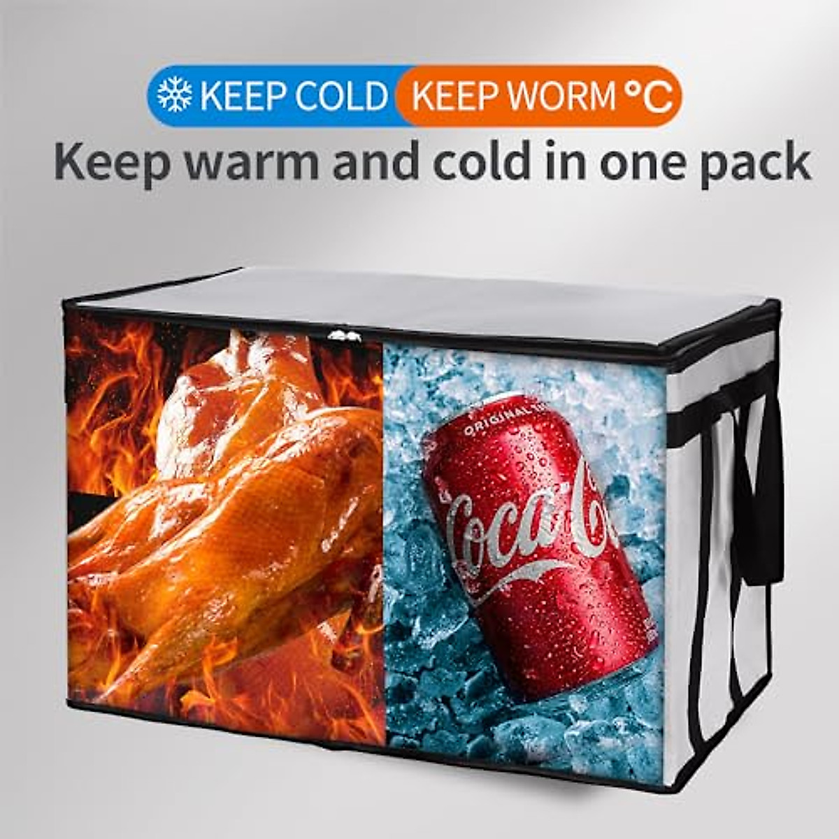 Bodaon 2-Pack Insulated Food Delivery Bag, XXX-Large Insulated Pizza Delivery Bags, Insulated Bags for Delivery, Doordash Catering Bag, Food Warmer Hot Bag, Uber Eats Driver Essentials, Gray