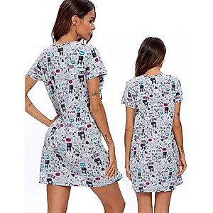 ENJOYNIGHT Womens Nightgowns Cotton Sleepwear Plus Size Sleep Shirts Short Sleeves Nightshirt Print Sleepshirt (X-Large, GR Dog)