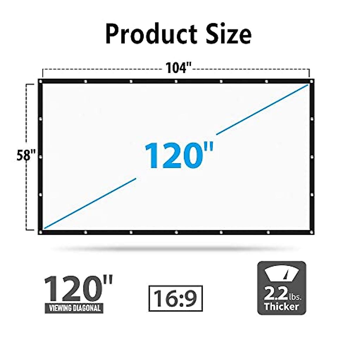 Projector Screen 120 inch,16:9 4K Portable Foldable Movie Screen, Anti-Crease Free of Punch Cleanable Traceless Double-Sided Indoor and Outdoor Projection Screen for Home,Party,Camping,Office