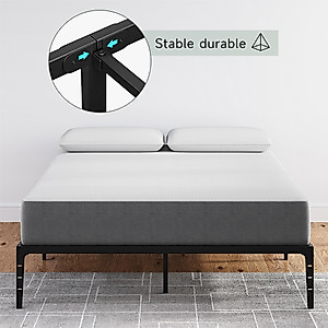 IDEALHOUSE 14 Inch Queen Metal Platform Bed Frame No Box Spring Needed, Bed Frame Queen Size with Heavy Duty Steel Slat Mattress Foundation, Noise Free, Easy Assembly