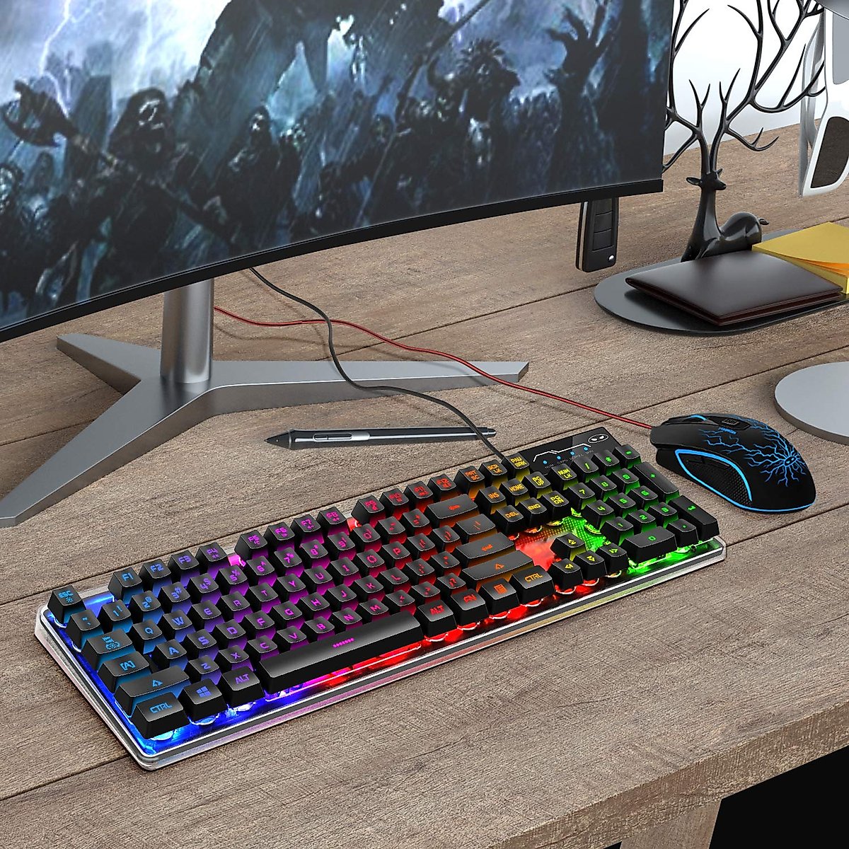 Gaming Keyboard and Mouse Combo, K1 LED Rainbow Backlit Keyboard with 104 Key for Computer/PC/Laptop