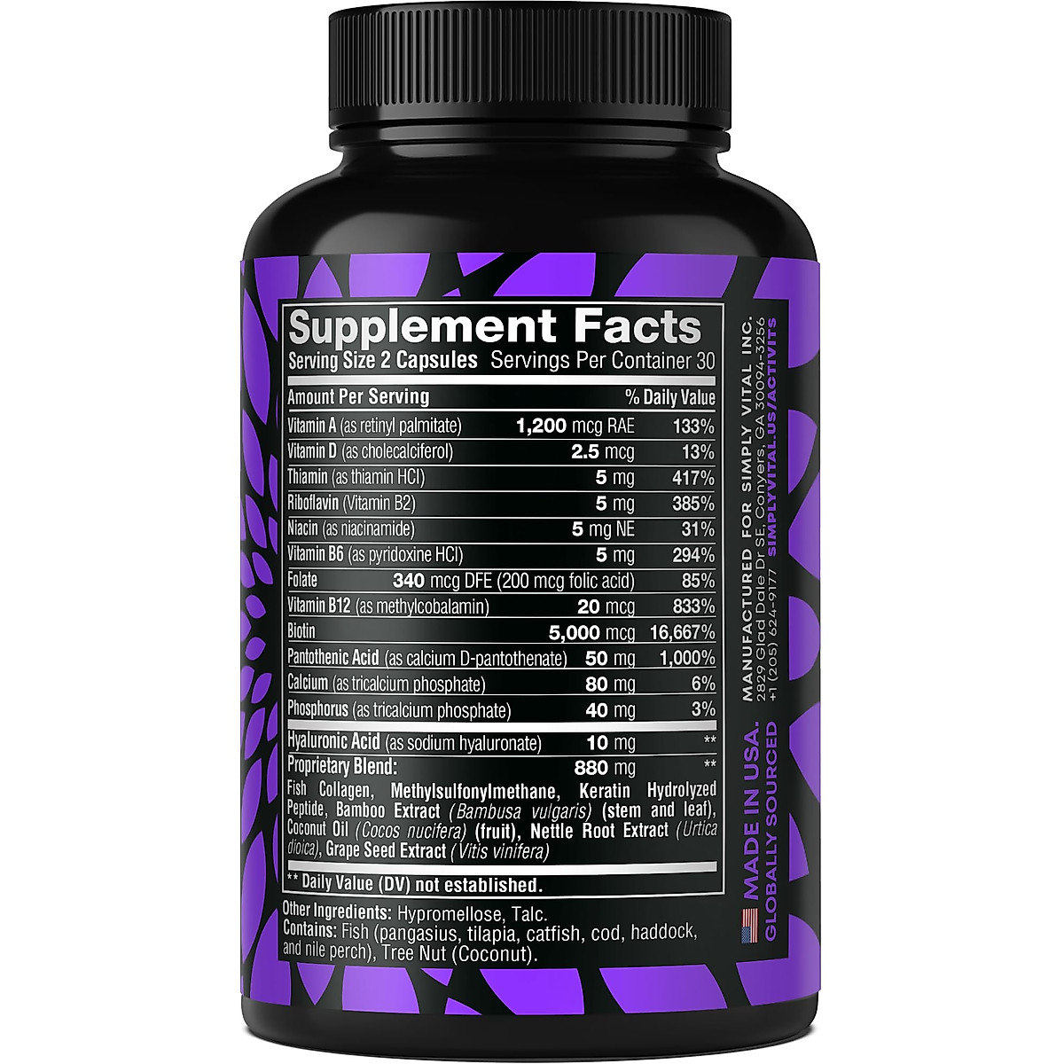 Biotin and Collagen Supplements with Keratin - Hair Vitamins - Hair Skin & Nails Vitamins with Biotin, Collagen, B Complex - Made in USA - Biotin Supplement for Strong Hair, Skin & Nails - 60 Capsules