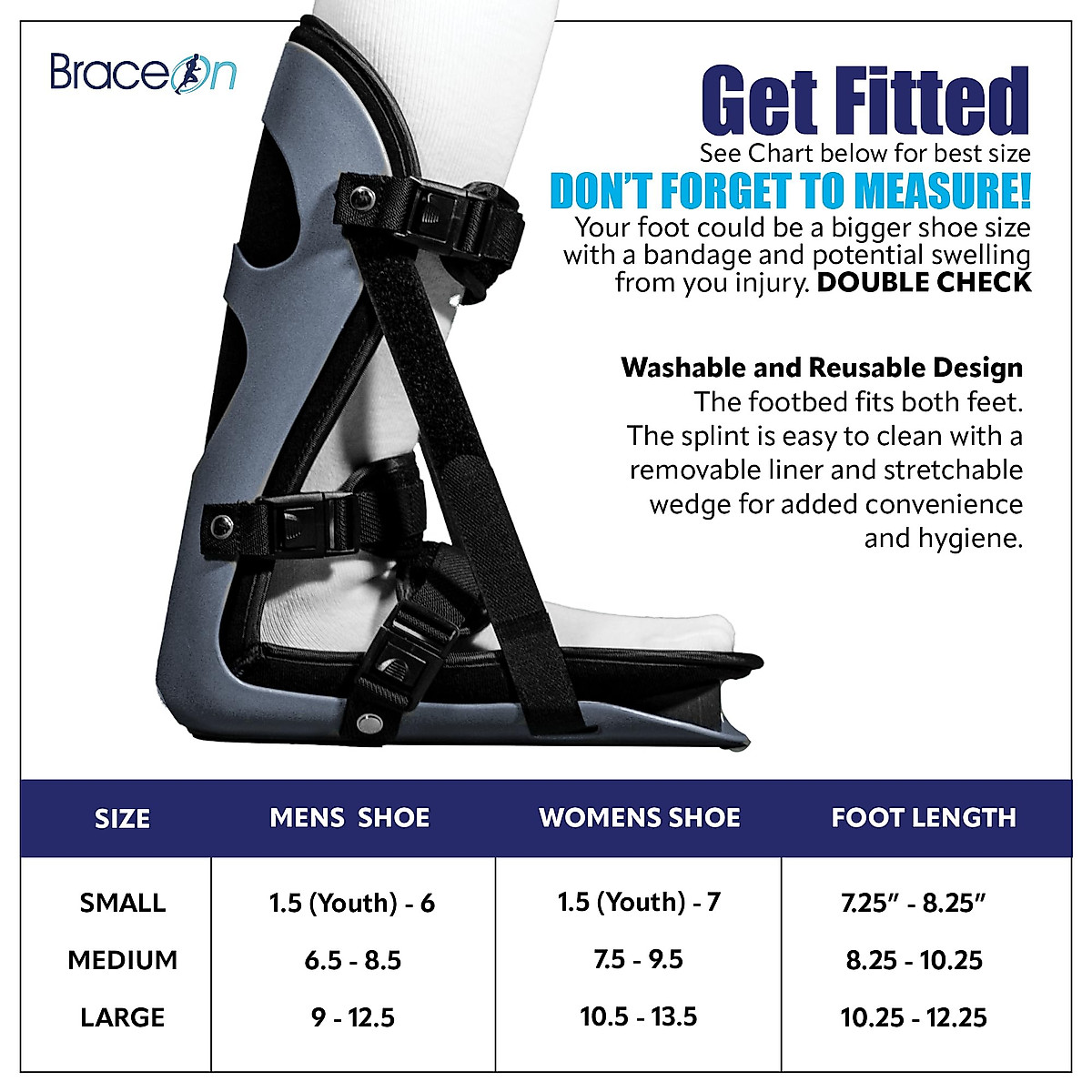 Brace On Adjustable Night Splint - Plantar Fasciitis, Achilles Tendon, Heel Spur, and Foot Pain Relief Stretching Boot for Men and Women, Gray, Small