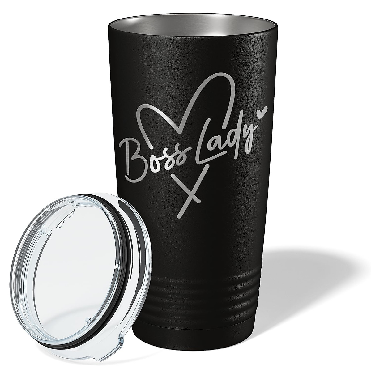 Boss Lady Big Heart Tumbler Birthday Gifts for Women, Coworker, Boss on Black 20 oz Stainless Steel Insulated Cup with Lid - Travel Mug for Mom