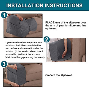 Turquoize 2 Pack Waterproof Armrest Covers for Chairs and Sofas Couch Arm Covers for Sofa Armrest Covers with Side Pocket Anti-Slip Furniture Protector Washable Armrest Slipcovers Set of 2, Gray