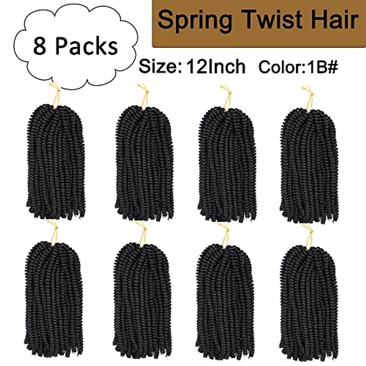 Spring Twist Hair 12 inch 8 packs Spring Twist Crochet Hair For Butterfly Locs Soft Locs Bomb Twist Short Fluffy Black Crochet Braids Hair Synthetic Fiber Braiding Hair Extensions (12Inch 1B#)