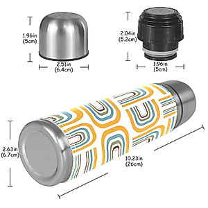 Stainless Steel Leather Vacuum Insulated Mug Rainbow Thermos Water Bottle for Hot and Cold Drinks Kids Adults 16 Oz