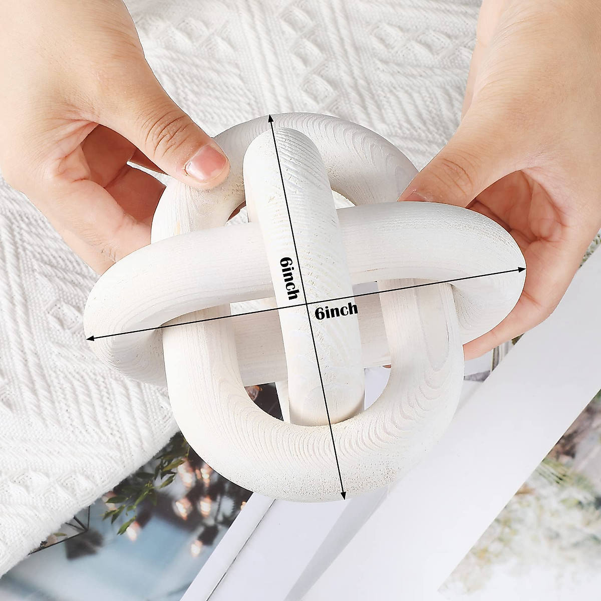 Yalikop 3 Link Wood Knot Decor - Hand Carved Coffee Table Decoration, Boho Chain Link Decor, Modern Shelf, Rustic Objects for Home Living Room Bedroom(White)