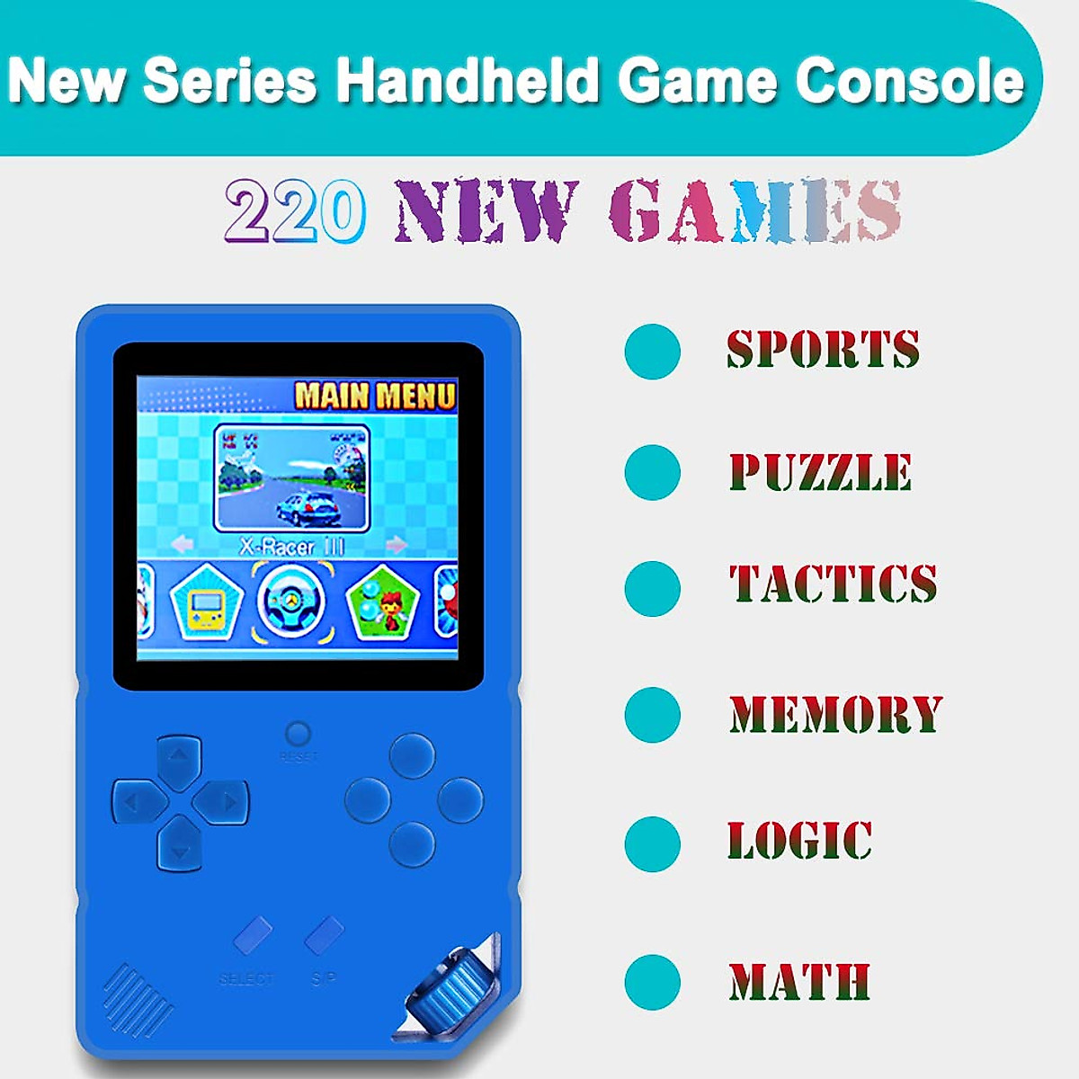 Douddy 16 Bit Handheld Game Console for Kids Adults Built in 220 HD Classic Electronic Games 3.0 Inches Screen USB Rechargeable Seniors Arcade Entertain Player (Blue)