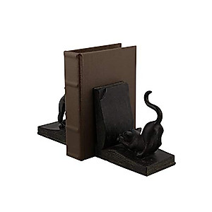 Deco 79 Polystone Cat Reading Bookends, Set of 2 7"H, 6"W, Black