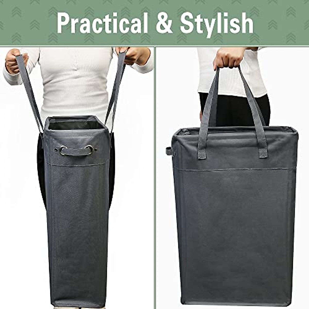 LotFancy 45L Slim Laundry Hamper with Handles, 22’’ Small Thin Laundry Hamper, Narrow Laundry Basket, Foldable Dirty Clothes Corner Bin, Storage Basket for Women Men