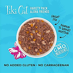 Tiki Cat Aloha Friends Variety Pack, Seafood Flavors with Pumpkin, Wet, High-Protein & High-Moisture Cat Food, For All Life Stages, 3 oz. Cans (Case of 12)