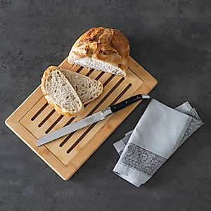 French Home Laguiole Black Pakkawood Bread Knife with Bamboo Bread Board — Bread Cutting Board Set — Bamboo Bread Slicer Board — Bread Cutting Board and Knife