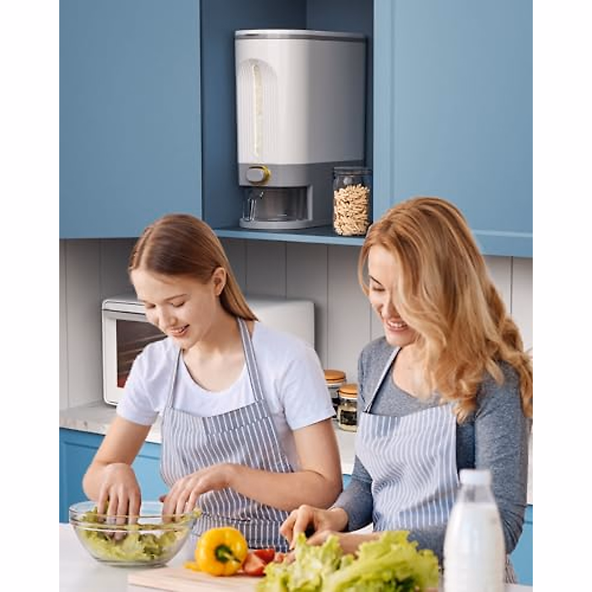 Lenwi 22 Lbs Rice Dispenser, Large Rice Container with Scale Measuring Cup, BPA-Free Household Rice Storage Container with Time Scale, for Home Kitchen Pantry Organization