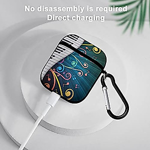Piano Keys Music Background Hard Case for AirPods 1/2 Earbuds Headset Cover Protective Storage Bag with Hanging Keychain