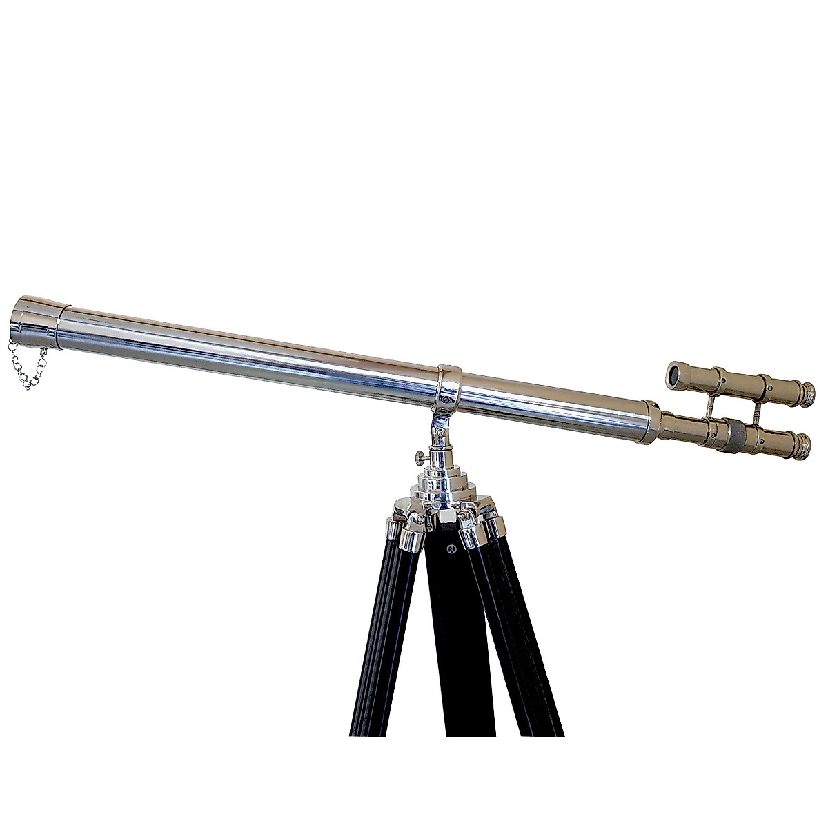 Decorative Double Barrel Standard Tube Length Marine Navy Designer Home Floor Standing Maritime Black Tripod Nickel Silver Finish Telescope Collectible Item