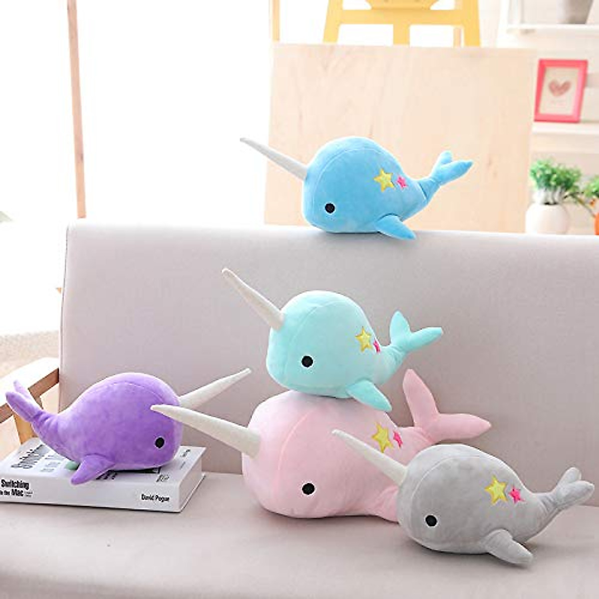 CASAGOOD Cute Blue Narwhal Stuffed Animal Plush Toy Adorable Soft Whale Plushies Toys Stuffed Animals for Babies Kids, Toddlers