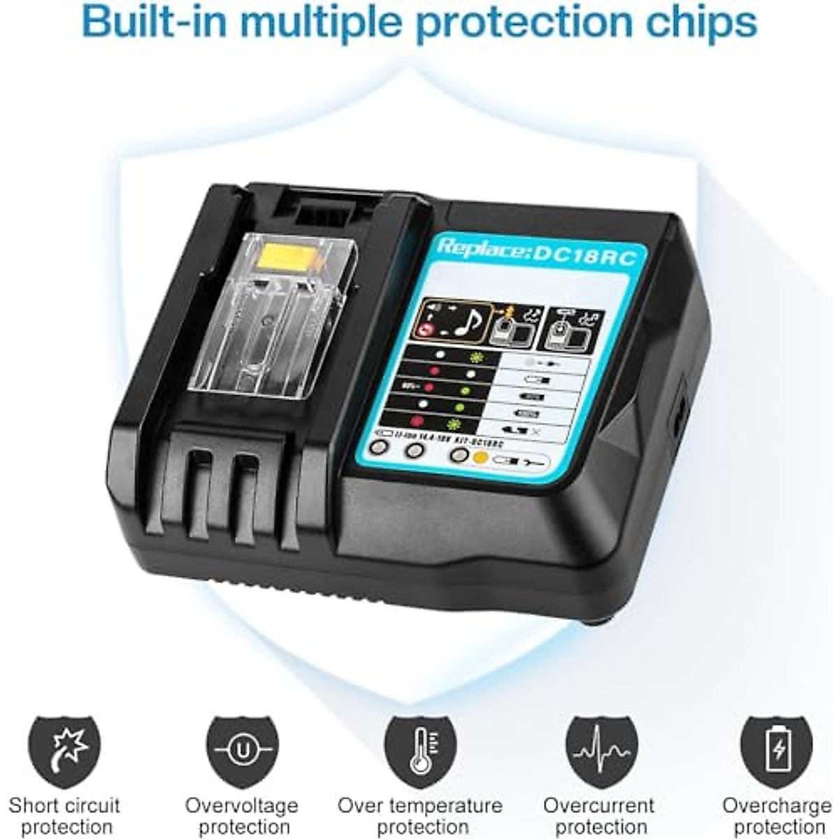 Powilling DC18RC Lithium-Ion Battery Charger with LED Screen for Makita 14.4V-18V Lithium-ion Battery BL1830 BL1840 BL1850 BL1815