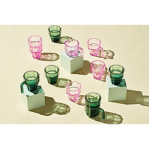Cactus Stackable Glasses, Stacktus Gifts, Set of 6-10 oz Cactus Shape Glasses With Handles Green Glass Blown Figurines Plant Decorations for Parties 5" H 5" W - Copyright Design, Patent Pending
