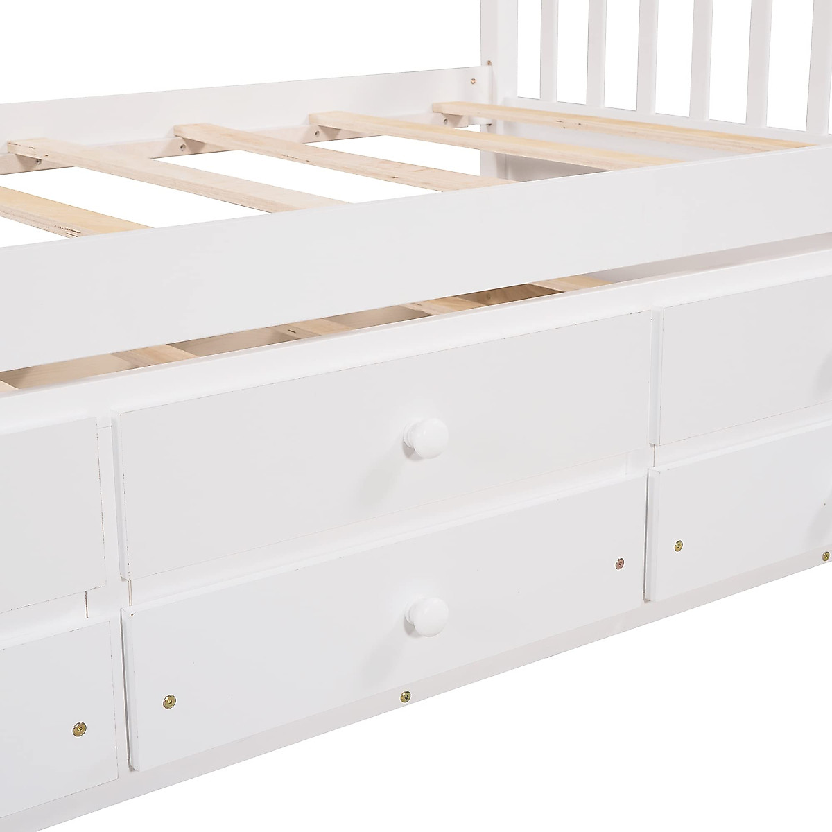Harper & Bright Designs Twin Captain’s Bed with Trundle and Drawers, Wooden Daybed with Storage Twin Platform Bed Frame for Kids Guests (Twin Size, White), HJH-LP241AAK