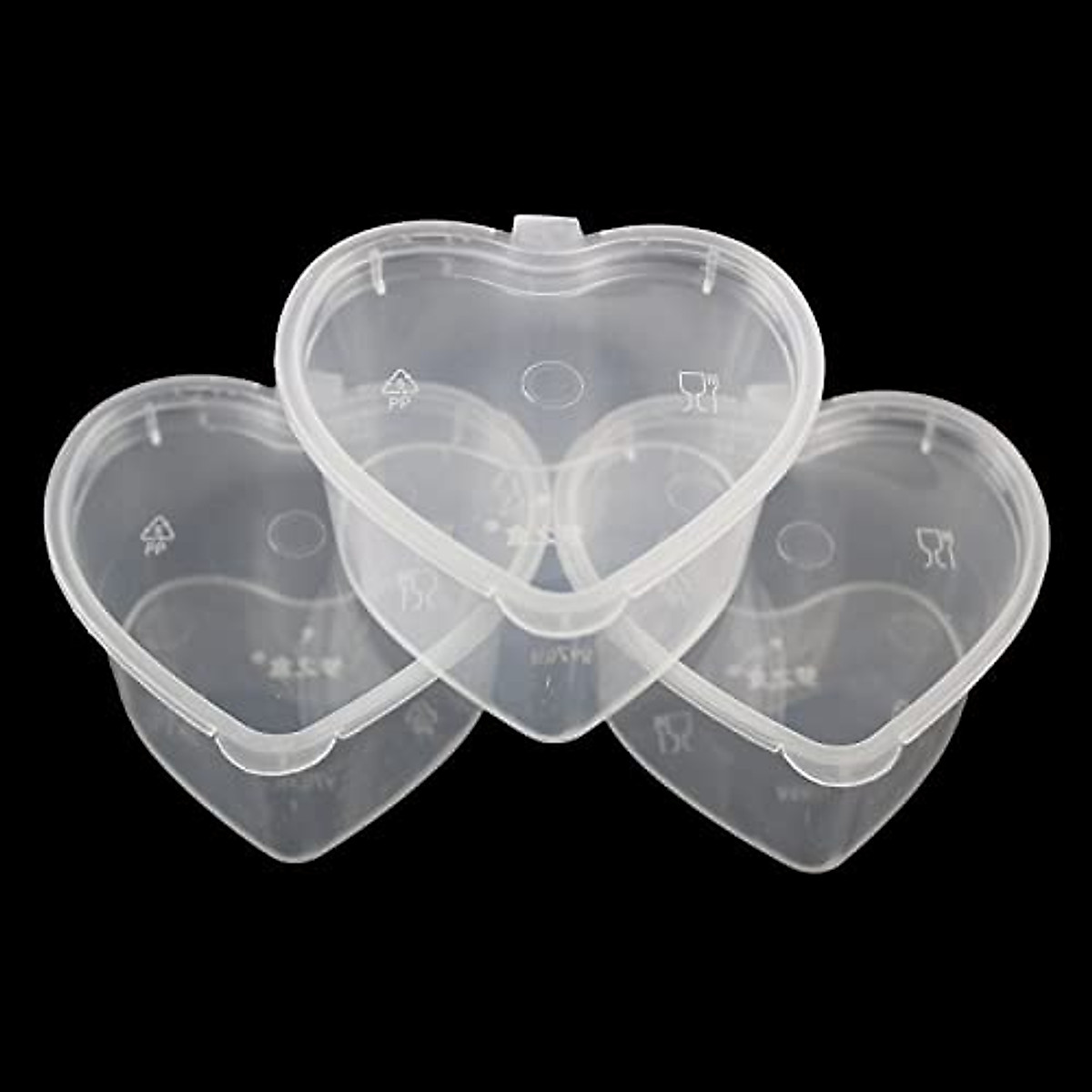 LJY 60 Pieces Mini Heart Shaped Clear Plastic Storage Container Boxes with Hinged Lids (2.4 oz)