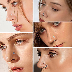 VALDEAS 21Pcs 20G Nose Rings Hoops 316L Stainless Steel Nose Rings for Women Assorted Shapes Cubic Zirconia Nose Studs Set A