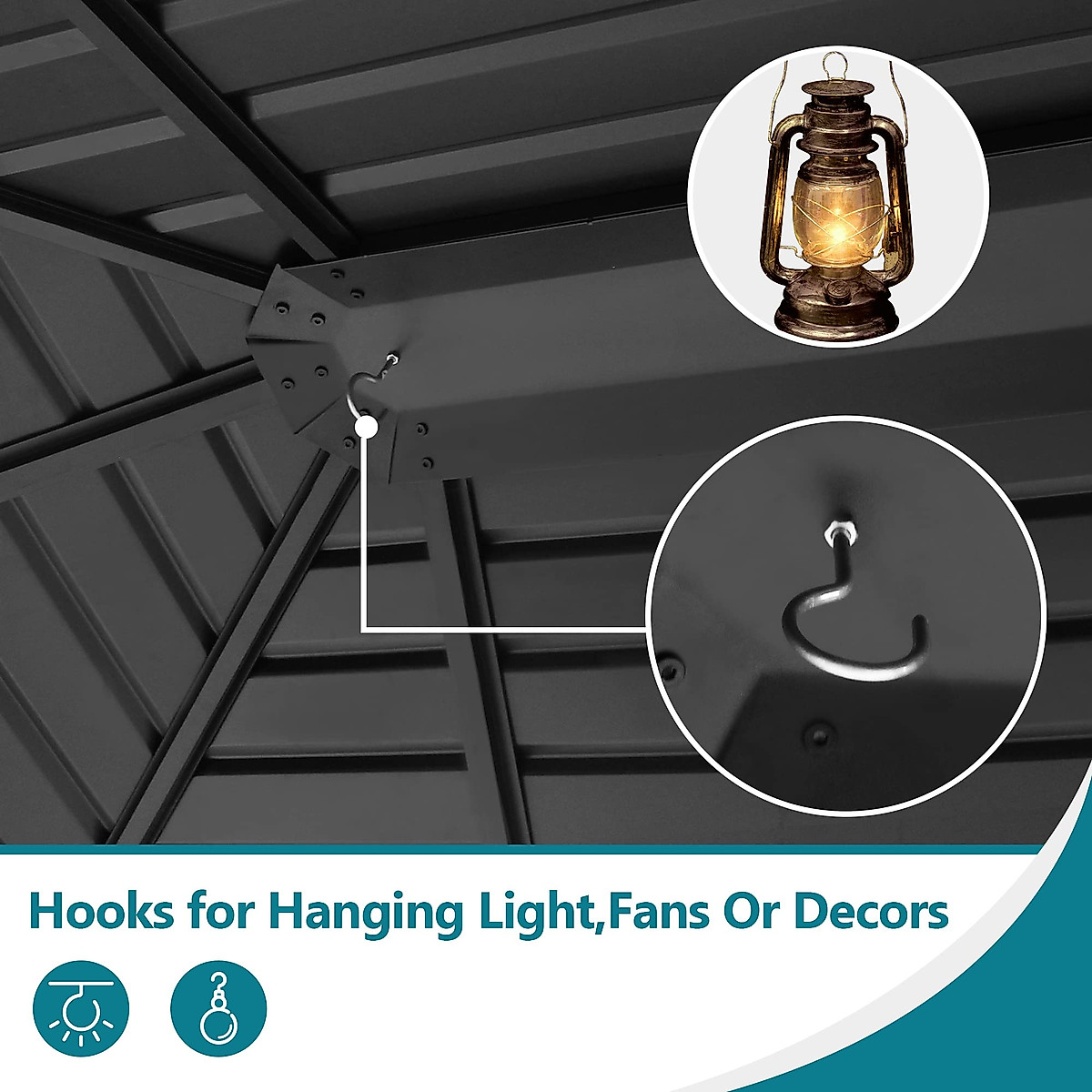 Raysfung 10' x 12' Hardtop Gazebo, Galvanized Steel Roof Gazebo with Netting and Curtains, Outdoor Permanent Pavilion for Patio, Garden, Backyard