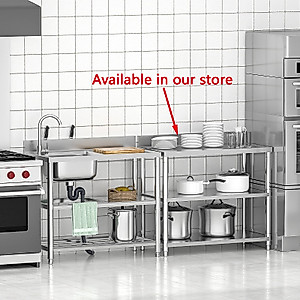 Free Standing Stainless-Steel Single Bowl Commercial Restaurant Kitchen Sink Set w/Faucet & Drainboard, Prep & Utility Washing Hand Basin w/Workbench & Double Storage Shelves Indoor Outdoor (39.5in)