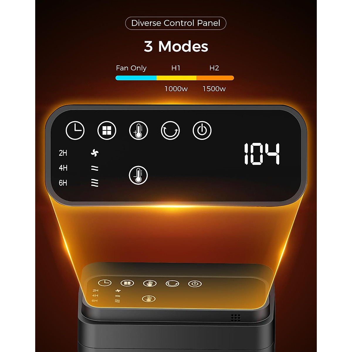 Space Heater Indoor with Thermostat, Max temperature 104°F, 1500W Portable Heaters for Indoor use with Remote, PTC Ceramic Electric Heater for Bedroom Office safety heater, 70°Oscillation, 12h Timer