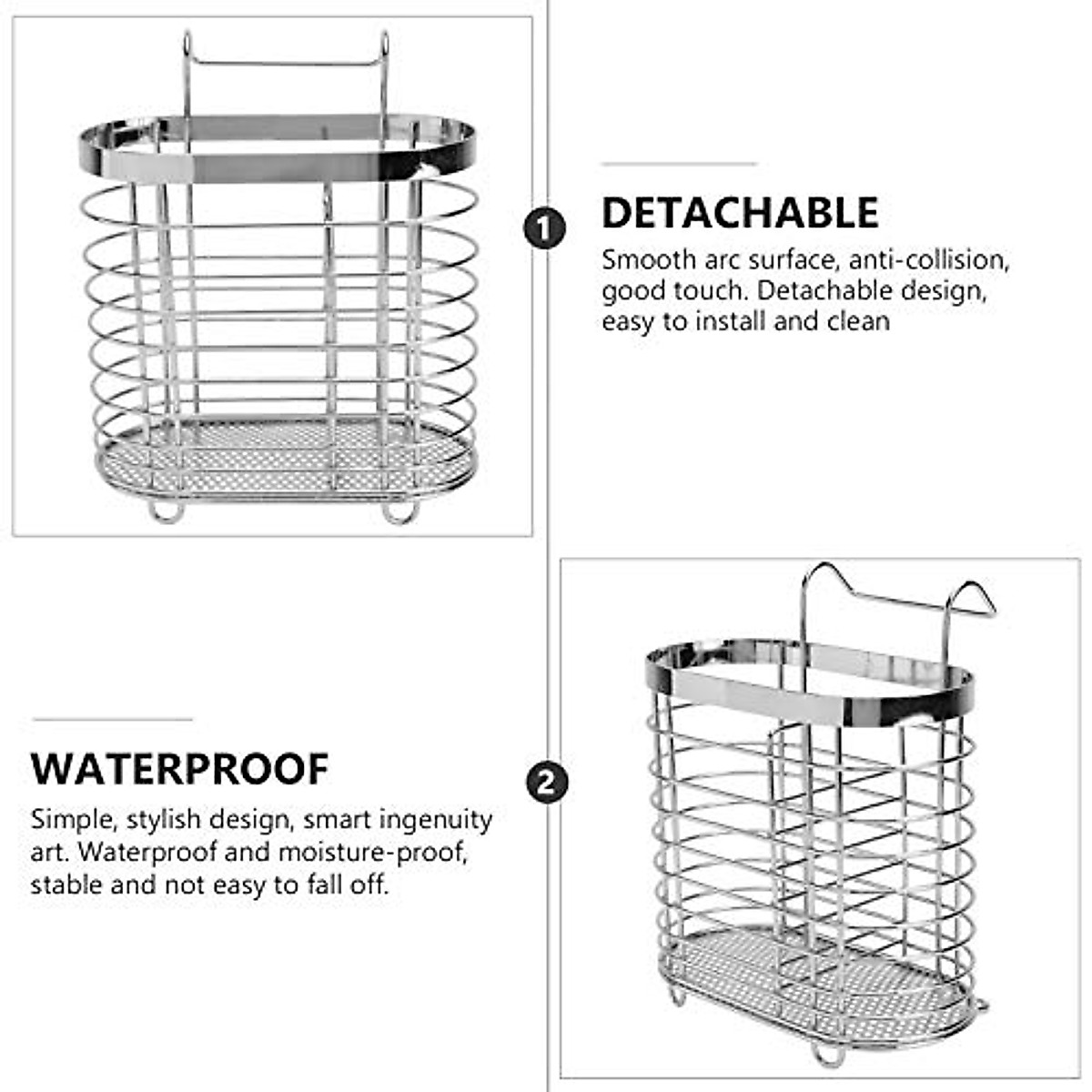 Cabilock Stainless Steel Utensil Drying Rack Basket Holder with Hook No Drilling Chopsticks Holder Spoon Fork Drainer Fork Basket Flatware Hanging Rack