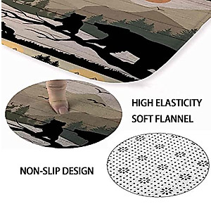 Dia Magico 4PCS Black Bear Shower Curtain Set with Rugs, Sun Mountain Birds Deer Elk Moose Wildlife Hunting Cabin Lodge Pine Tree Woodland Country Rustic Farmhouse Bathroom Decor, Mother Bear & Cubs