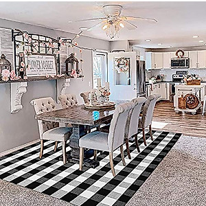 EARTHALL Buffalo Plaid Rug Black and White 5x7 Area Rug, Cotton Hand-Woven Washable Indoor Outdoor Area Rug Farmhouse/Dining Room/Bedroom/Living Room Rug Retro Lattice Checkered Carpet (59''x78'')