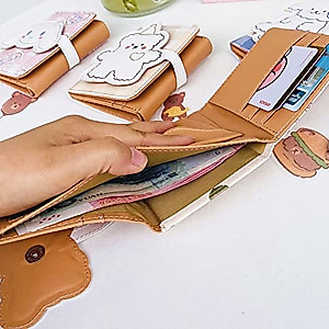 JELLYEA Kawaii Bear Wallet Cute Cartoon Card Holder Girls Coin Purse Anime Key Bag Card Case Front Pocket Wallet (Beige-1)