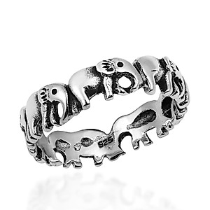 AeraVida Captivating Elephant Parade .925 Sterling Silver Band Ring | Animal Casual Fashion Ring | Statement Fashion, Promise Ring, Couple Unisex Ring | Size 6