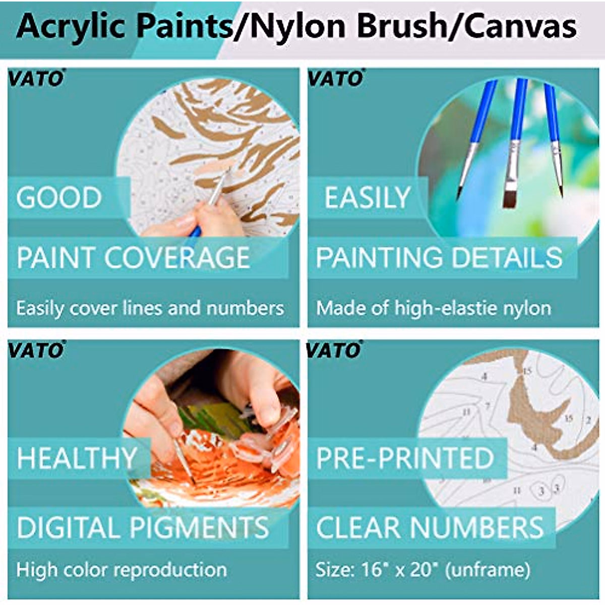 VATO DIY Oil Painting Paint by Numbers kit Canvas Painting for Adults & Kids Beginner,16" x 20"(Starry Sky & Cat)