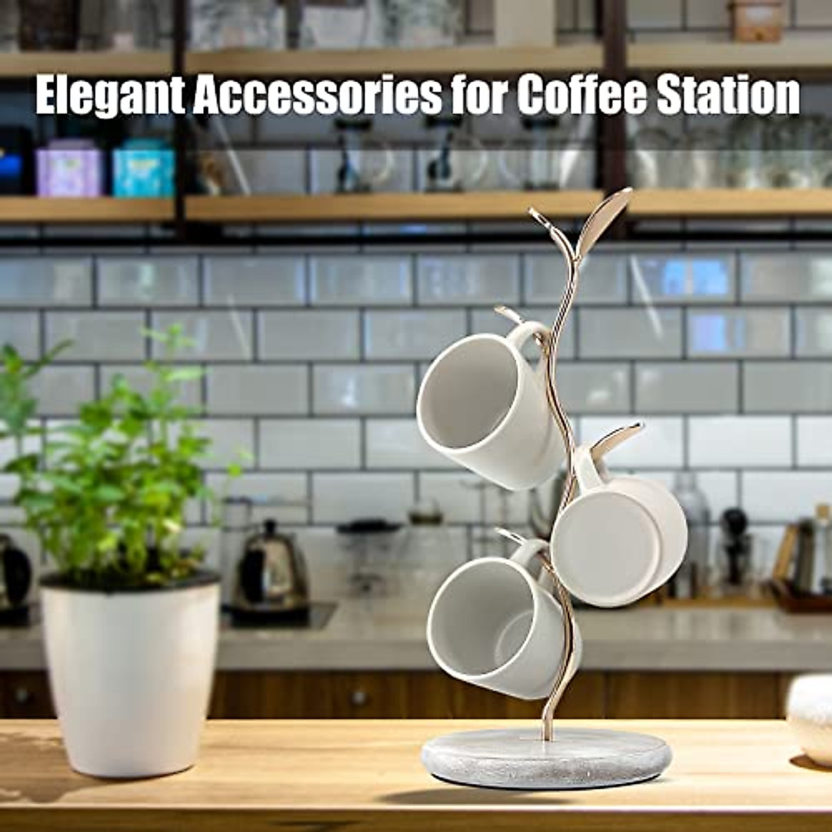Coffee Mug Holder,Mug Rack Countertop,Leaf Shaped Mug Tree for Counter,Coffee Tea Cup Mug Holder Stand for Countertop,Perfect Coffee Bar Accessory & Kitchen Home Organizer Gold (Mug Not Included)